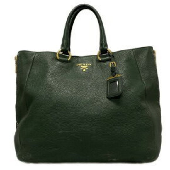 Prada | Bags | Prada Logo Tote Bag Leather Tag Green | Poshmark